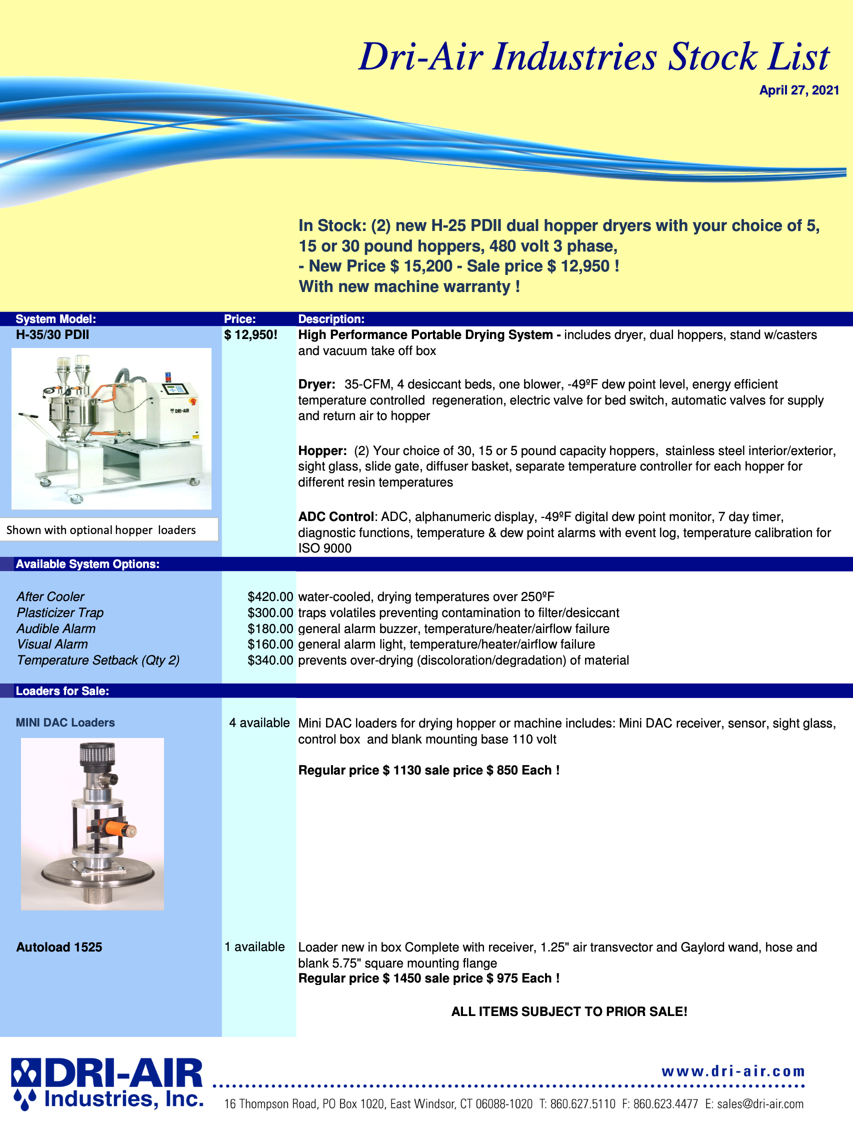 Stock Demo Equipment | Dri-Air Industries, Inc